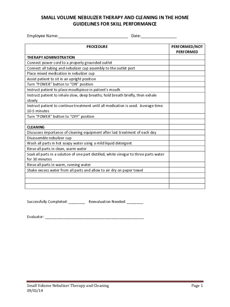 Fillable Online Guidelines for Skill Performance in Nebulizer Therapy ...
