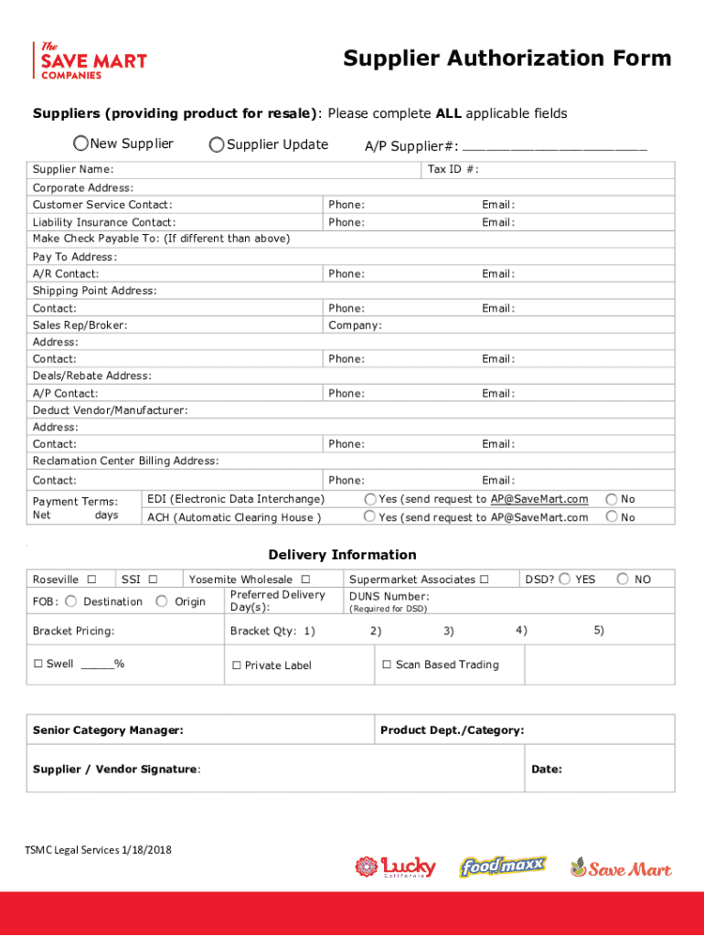 Fillable Online Supplier Authorization Form Fax Email Print - pdfFiller