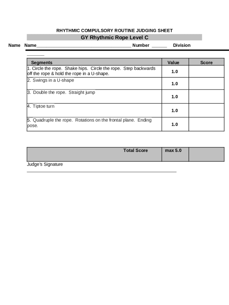 Rhythmic Compulsory Routine Judging Sheet Doc Template | pdfFiller