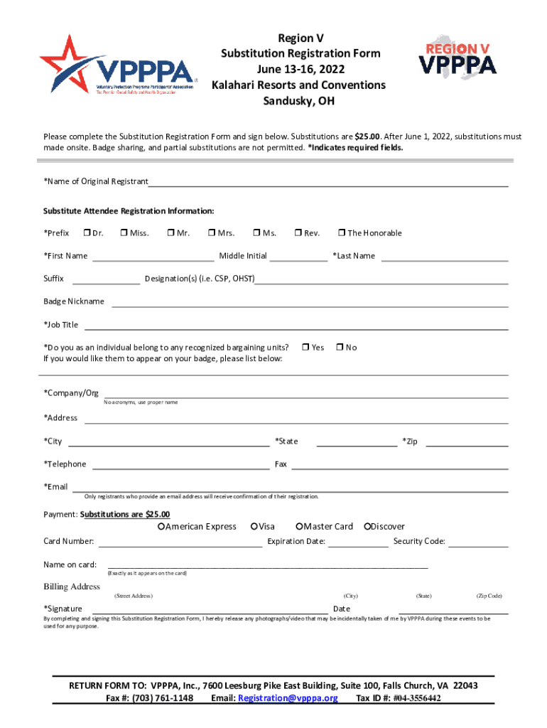 Fillable Online Region V Substitution Registration Form Fax Email Print ...