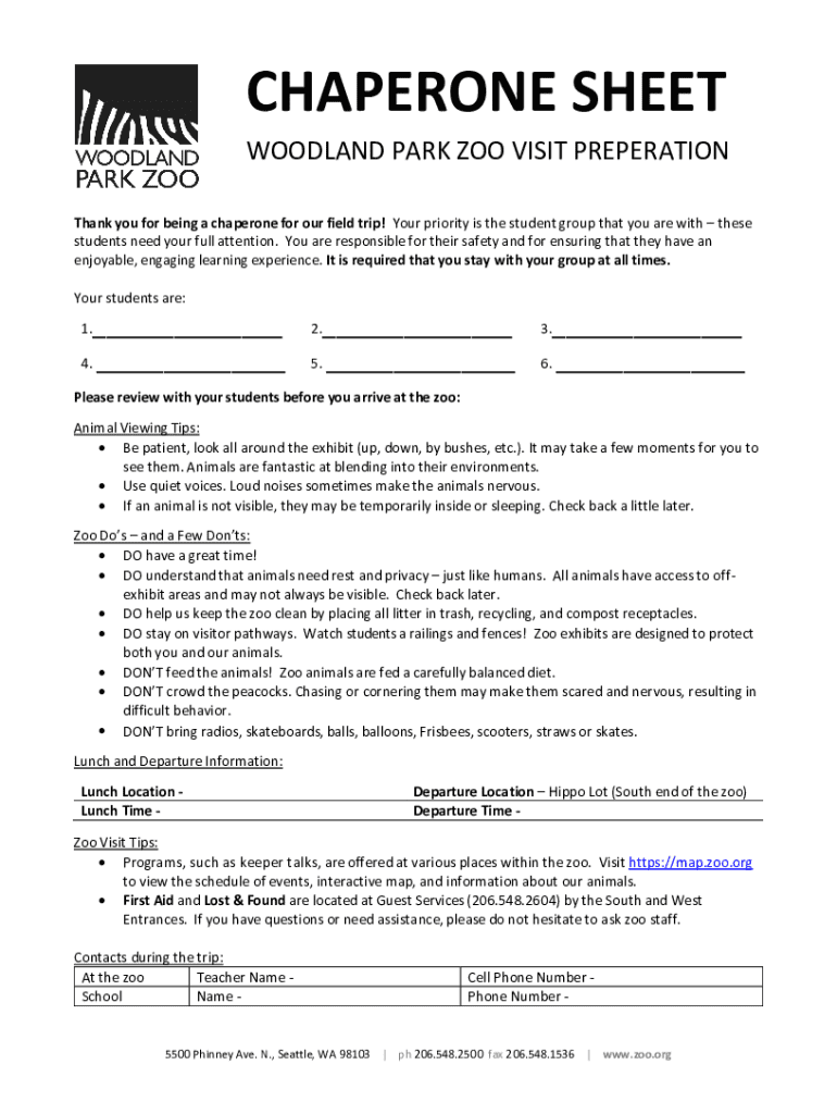 Fillable Online Woodland Park Zoo Visit Preparation Fax Email Print - pdfFiller