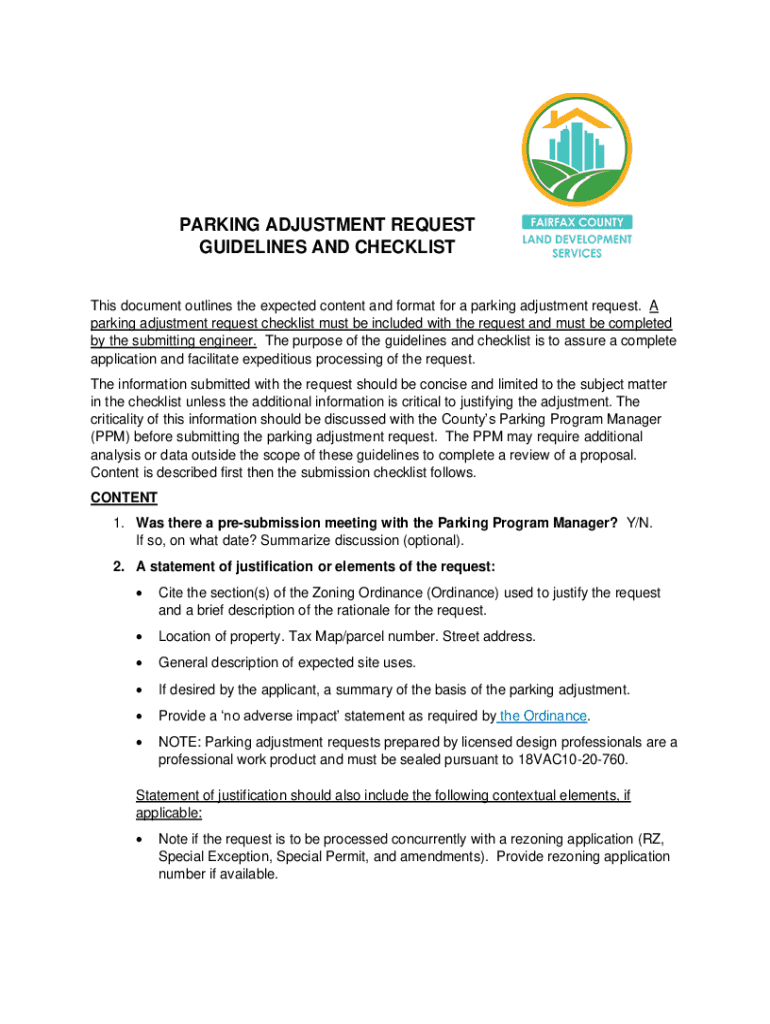 Fillable Online Parking Adjustment Request Guidelines and Checklist Fax Email Print - pdfFiller