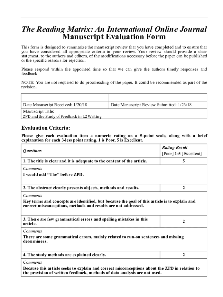 Fillable Online An International Online Journal Manuscript Evaluation Form Fax Email Print ...