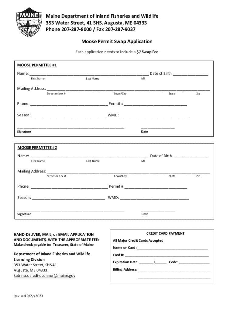 Fillable Online Maine Moose Permit Swap Application Fax Email Print - pdfFiller