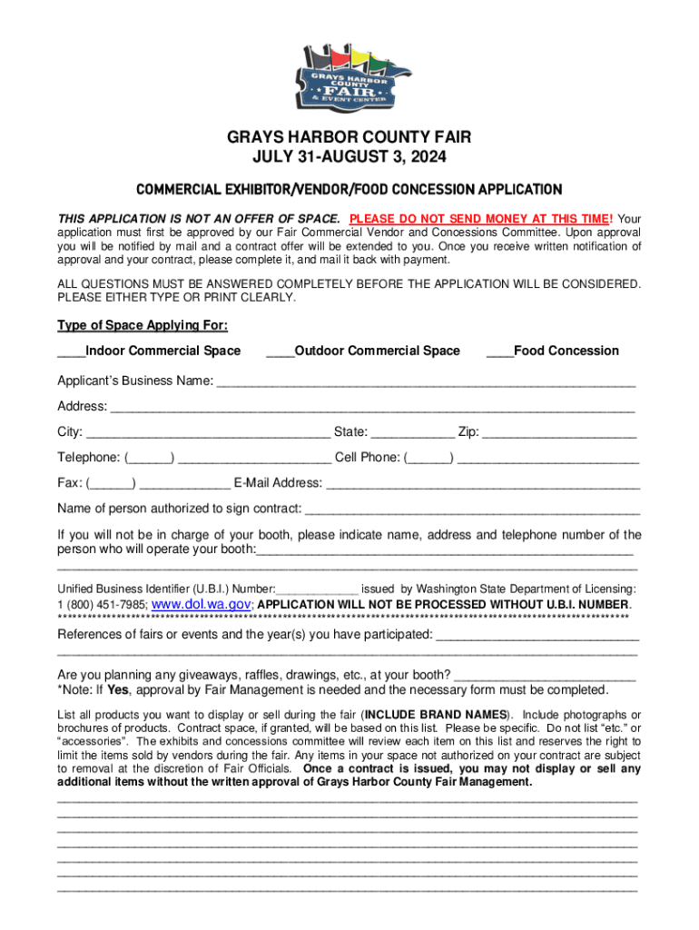 Fillable Online Grays Harbor County Fair Application Fax Email Print - pdfFiller
