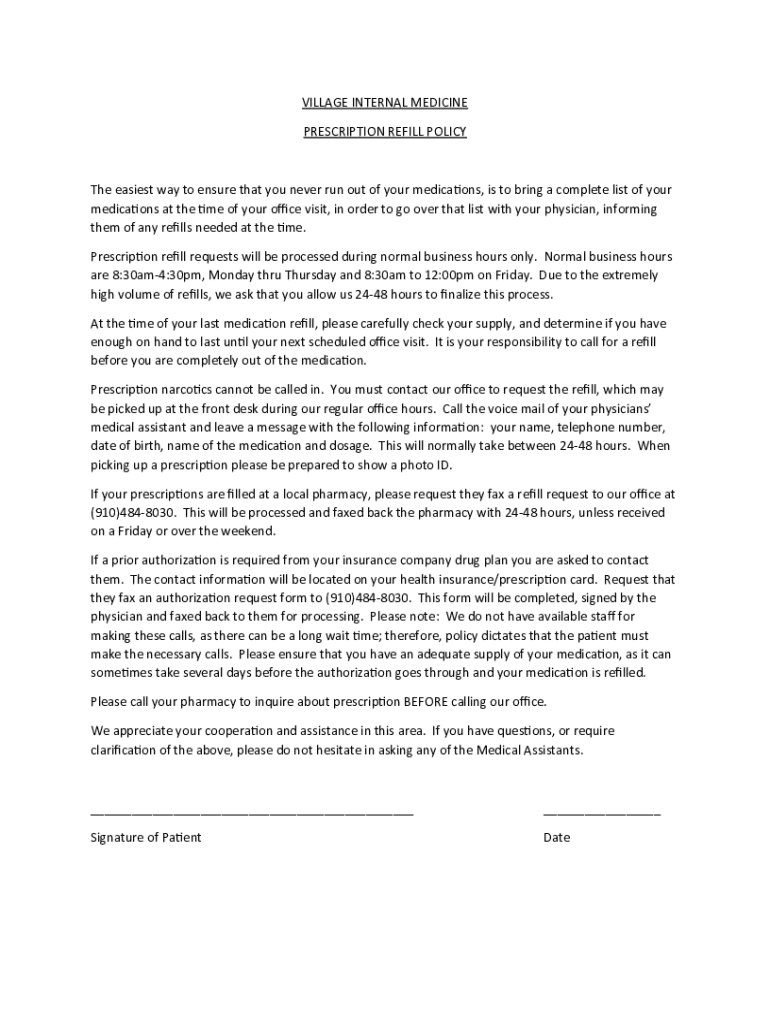 Fillable Online Prescription Refill Policy Fax Email Print - pdfFiller