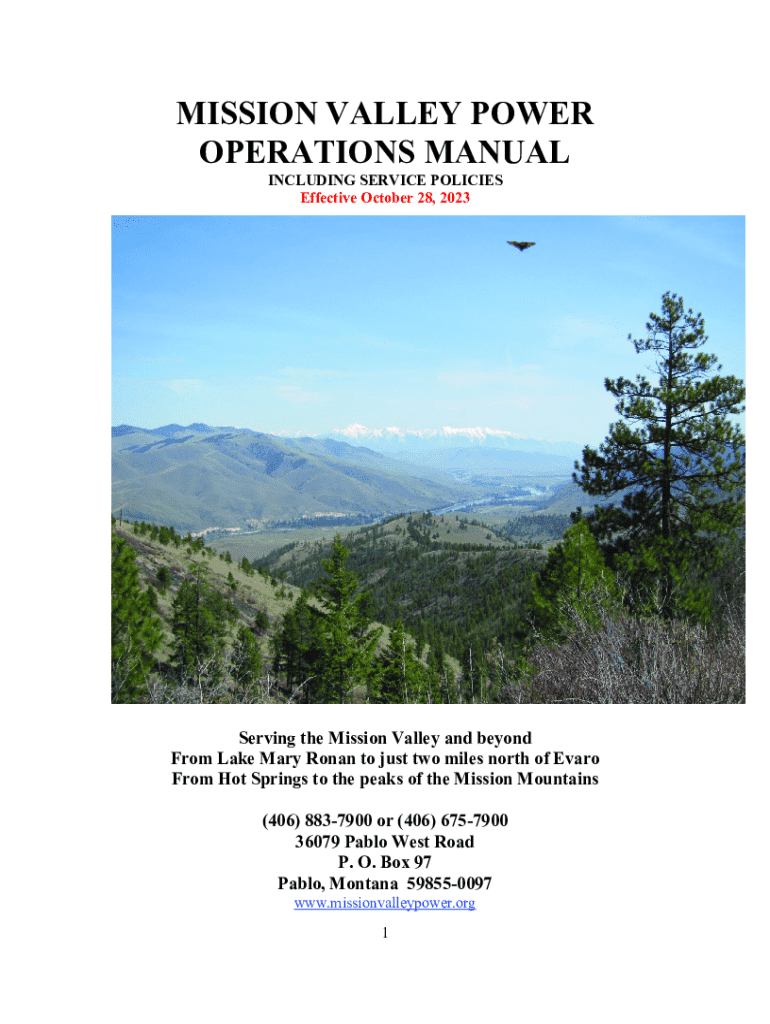 Fillable Online Mission Valley Power Operations Manual Including ...