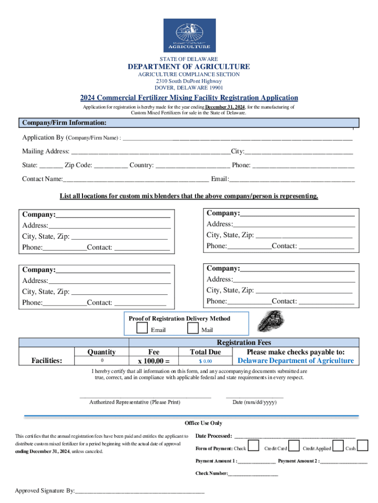 Fillable Online Commercial Fertilizer Mixing Facility Registration Application for 2024 Fax ...