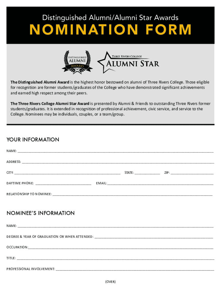 Fillable Online Distinguished Alumni and Alumni Star Awards Fax Email Print - pdfFiller