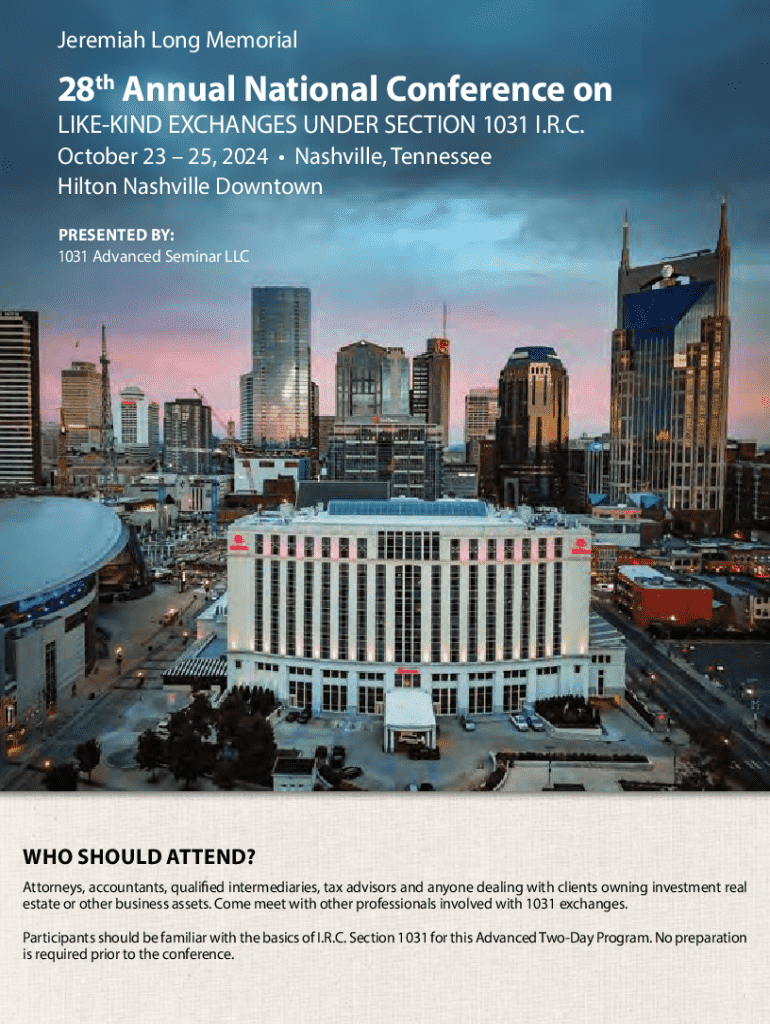 Fillable Online 28th Annual National Conference on Like-kind Exchanges ...