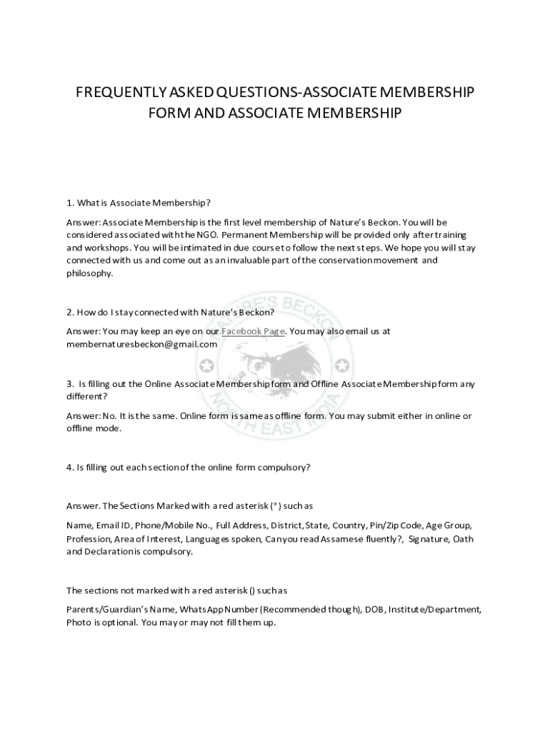 Fillable Online Associate Membership... - Nature\'s Beckon, Northeast India Fax Email Print ...