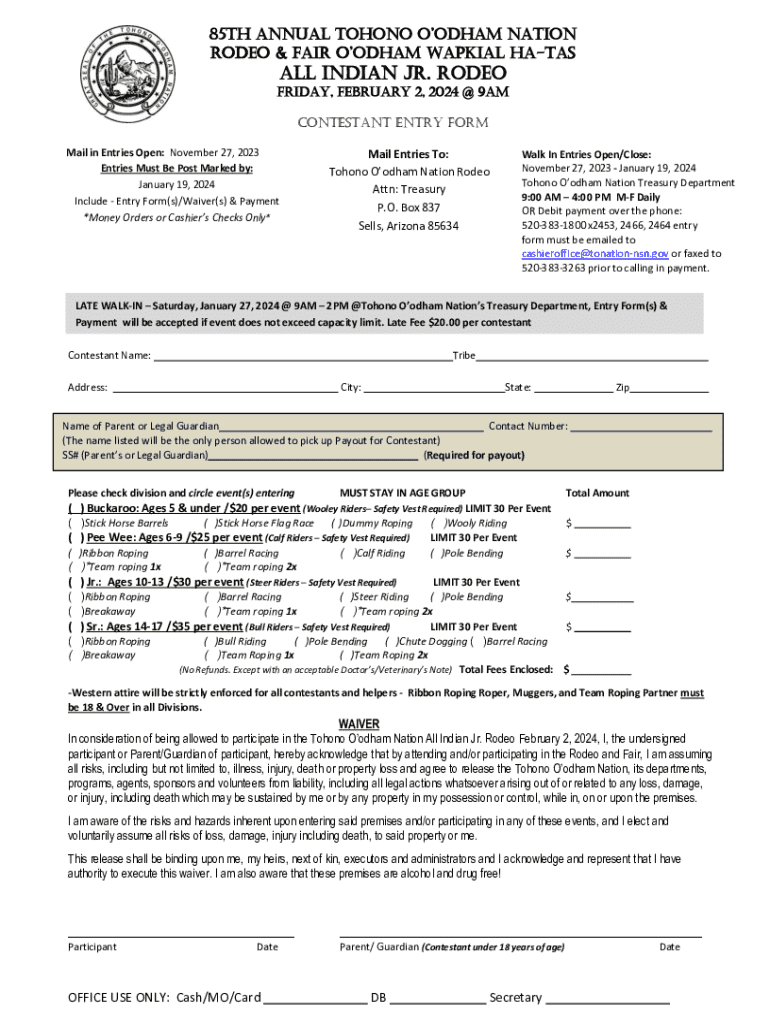 Fillable Online 85th Annual Tohono O’odham Nation Rodeo & Fair - All ...