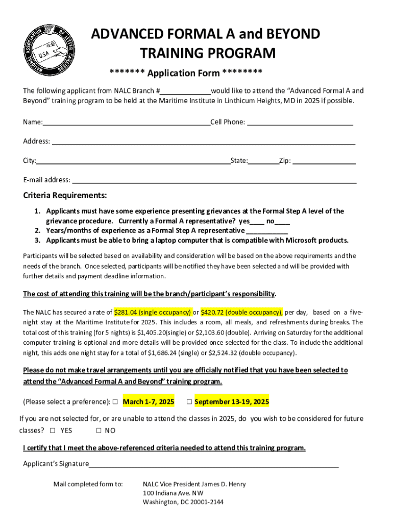 Fillable Online ADVANCED FORMAL A and BEYOND TRAINING ... Fax Email Print - pdfFiller