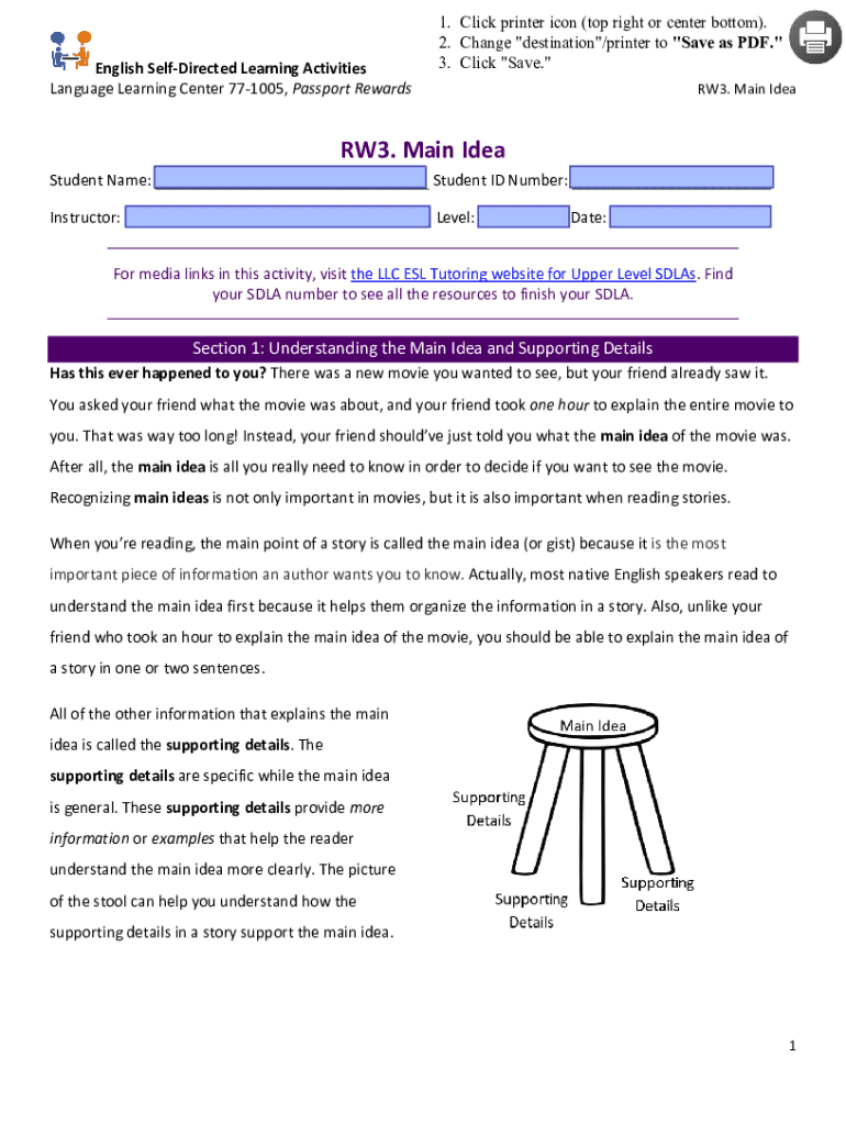 Fillable Online Understanding the Main Idea and Supporting Details Fax ...