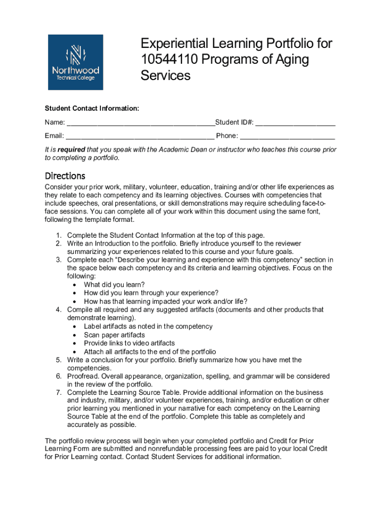 Fillable Online Experiential Learning Portfolio Fax Email Print - pdfFiller