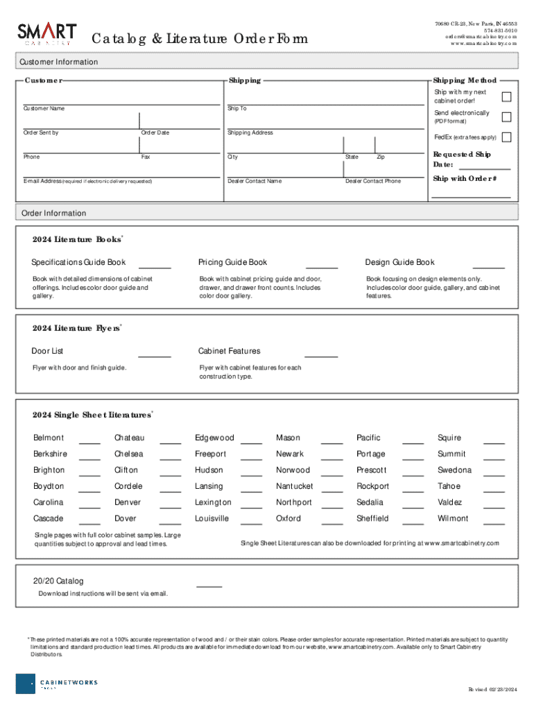 Fillable Online Smart Cabinetry Catalog & Literature Order Form Fax Email Print - pdfFiller
