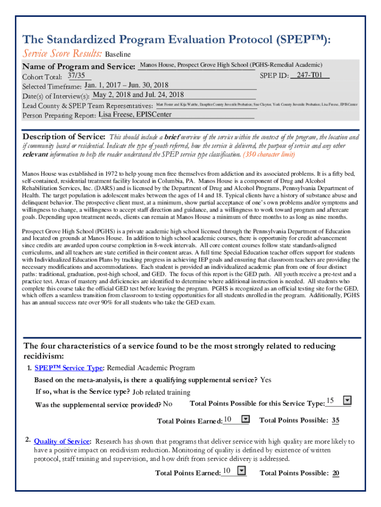 Fillable Online Standardized Program Evaluation Protocol (spep™): Service Score Results Fax ...