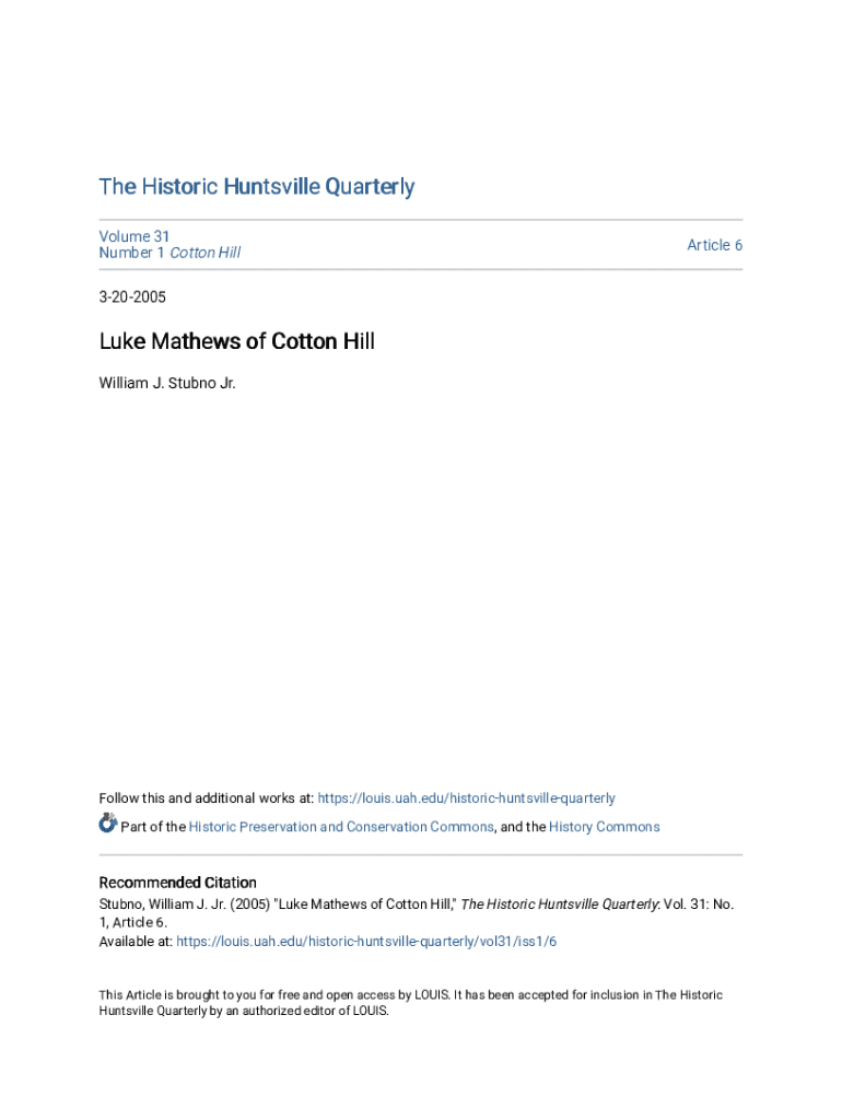 Fillable Online The Historic Huntsville Quarterly of Local Architecture ...