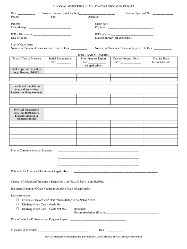 Fillable Online Physical Medicine Rehabilitation Progress Report Fax ...
