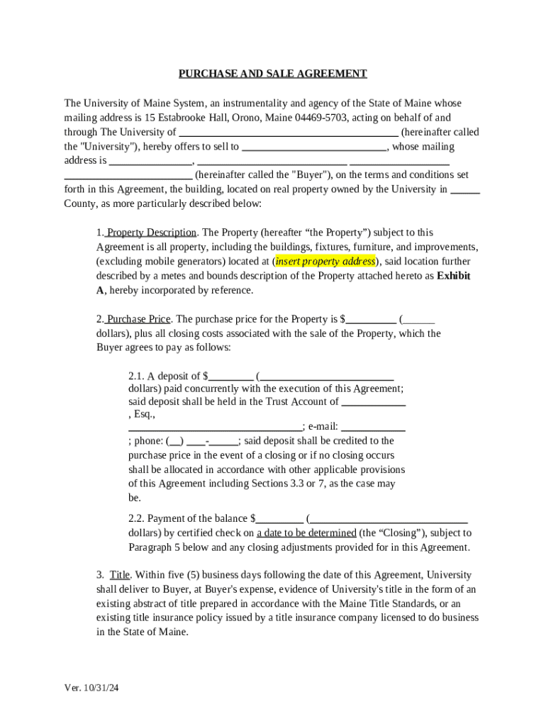 Real Property Purchase and Sale Agreement Template Doc Template | pdfFiller