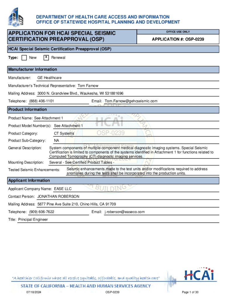 Fillable Online Certificate of Compliance Manufacturer OSHPD/HCAI OSP ... Fax Email Print ...