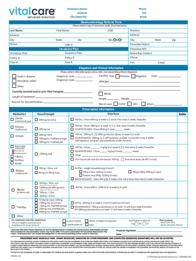 Fillable Online Gastroenterology Referral Form Prescription Information ...