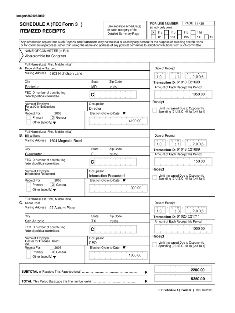 Fillable Online Schedule a - Itemized Receipts Fax Email Print - pdfFiller