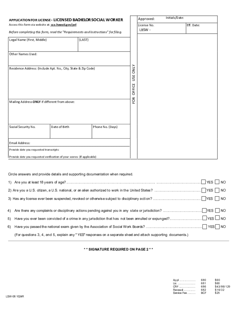 Fillable Online Requirements & Instructions – Licensed Bachelor Social ...