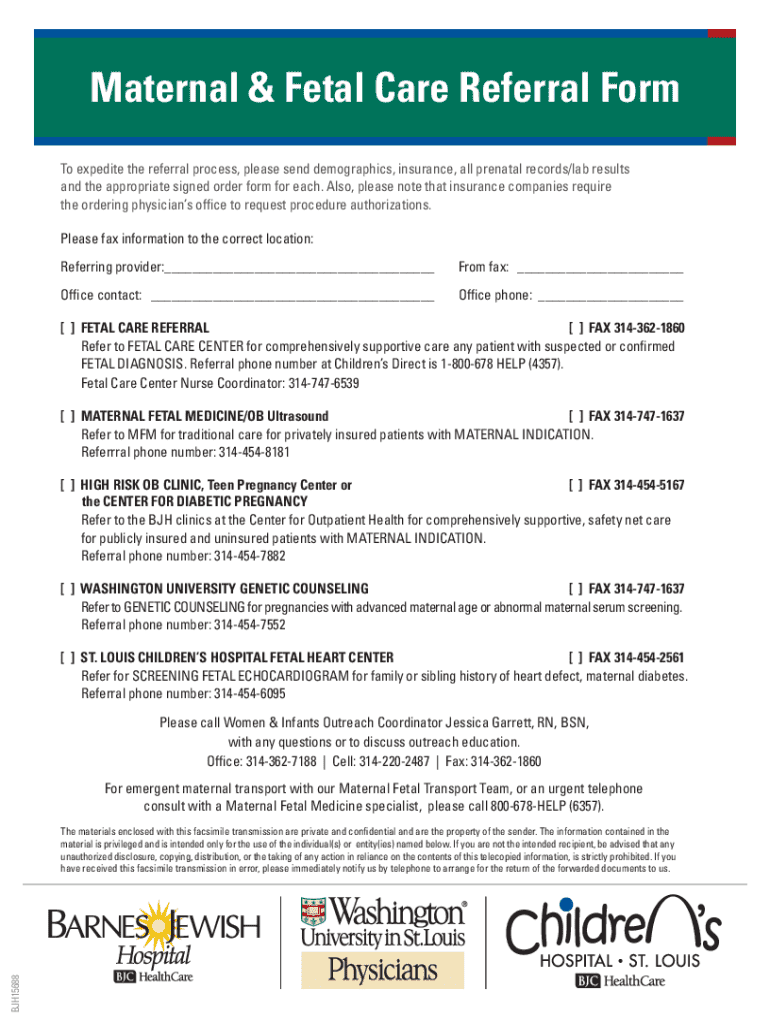 Fillable Online Maternal & Fetal Care Referral Fax Email Print - pdfFiller