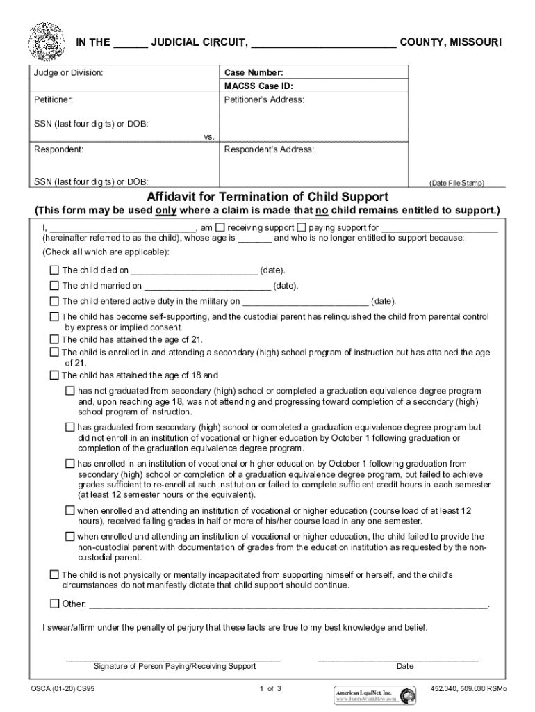 Fillable Online Affidavit for Termination of Child Support Fax Email ...
