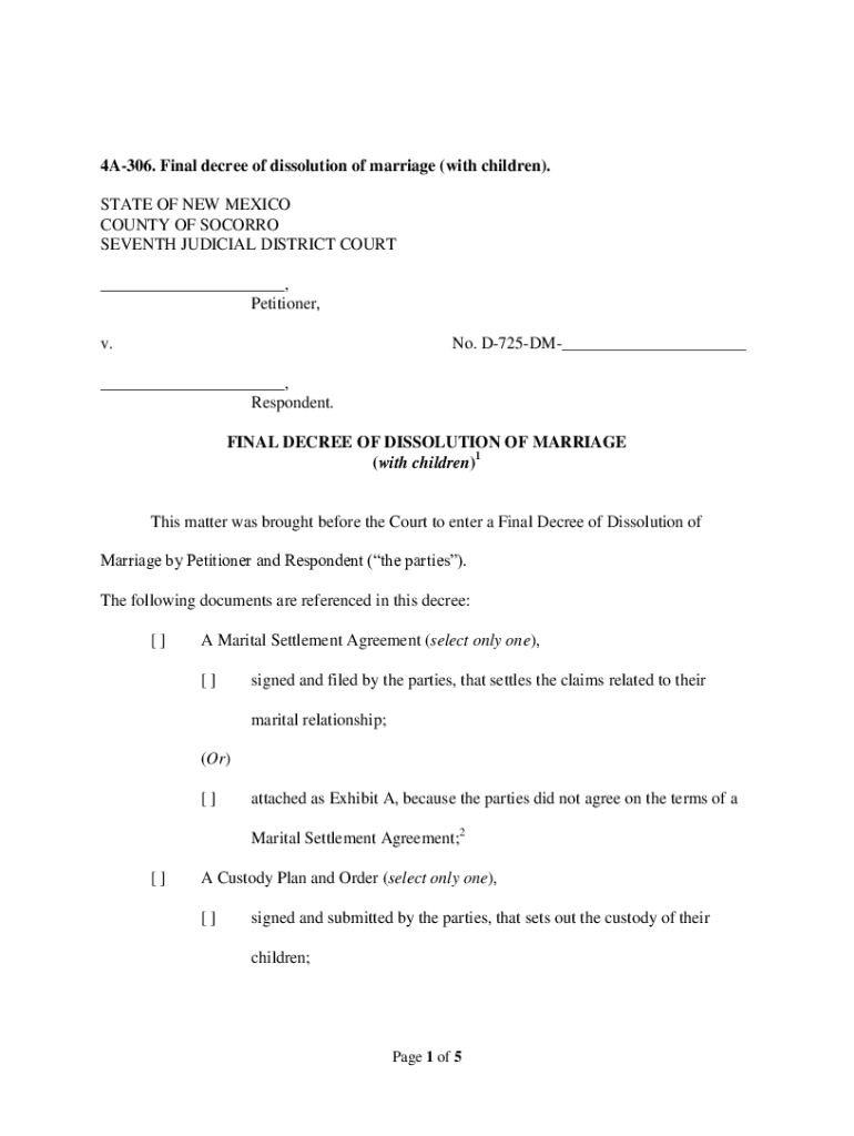 Fillable Online Final Decree of Dissolution of Marriage (with Children ...
