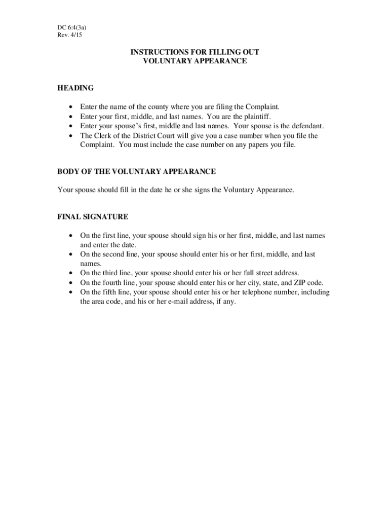 Fillable Online Instructions for Filling Out Voluntary Appearance Fax Email Print - pdfFiller