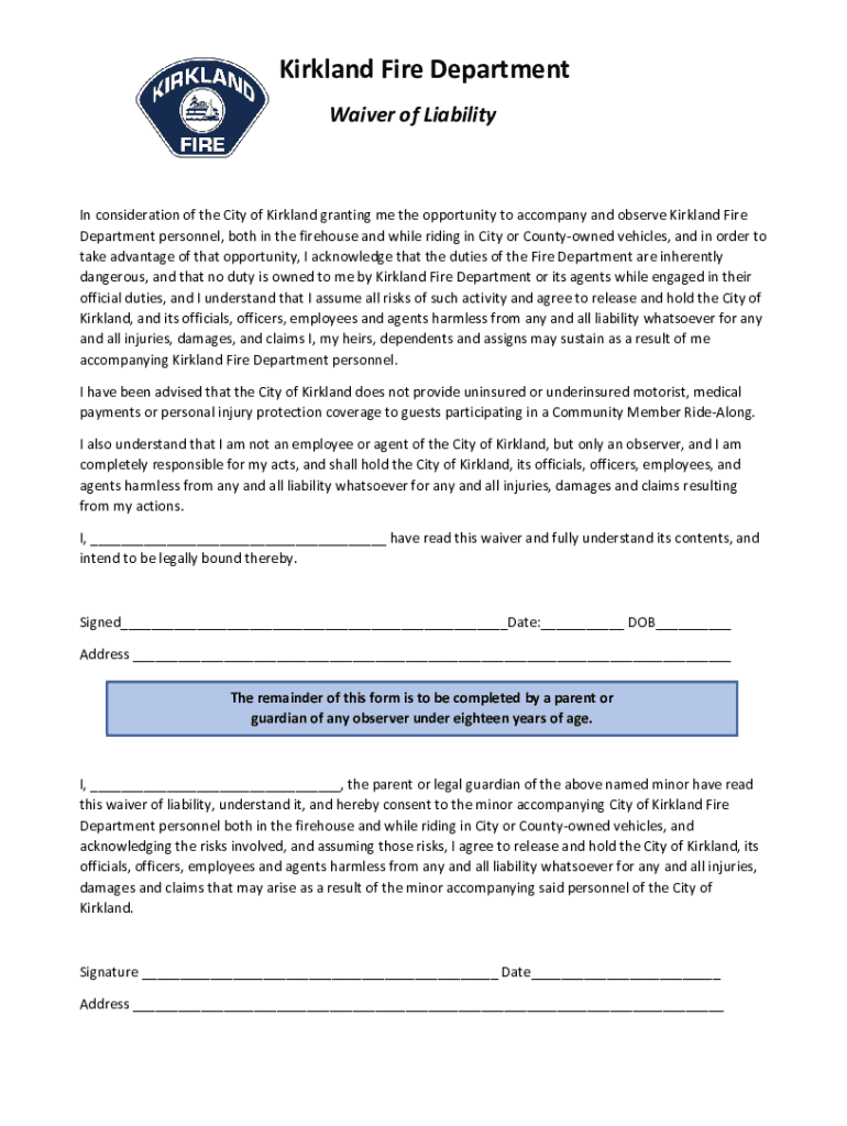 Fillable Online Fire Department Waivers of Liability: Helpful or ...