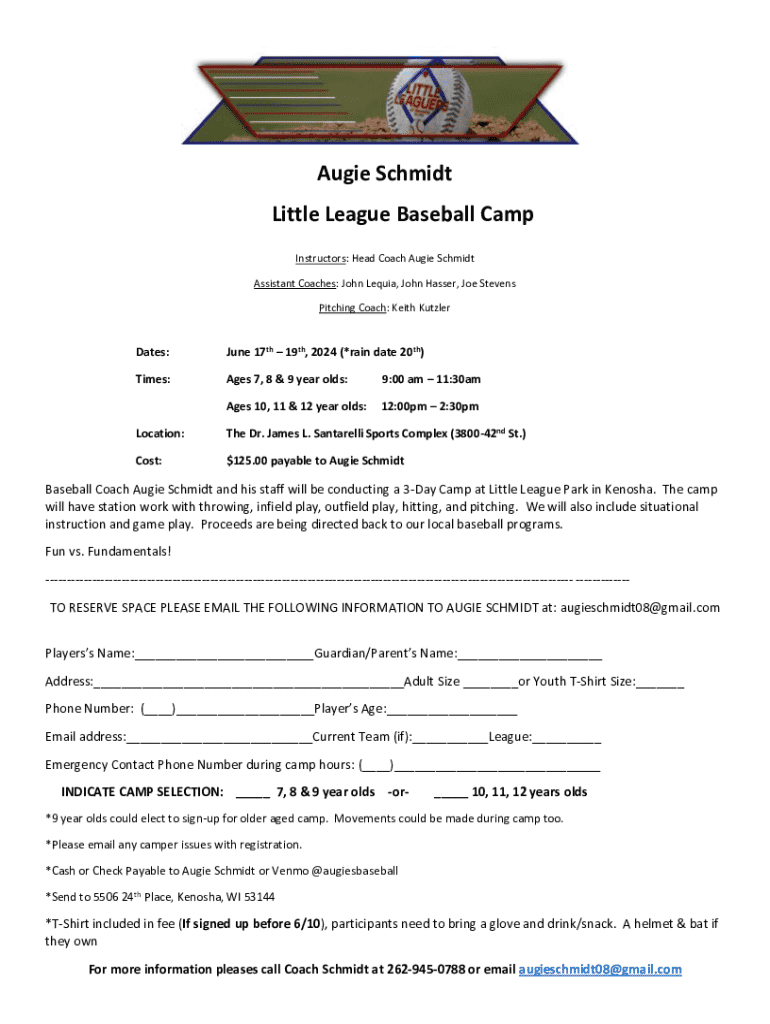 Fillable Online Carthage College\'s Augie Schmidt Little League ...