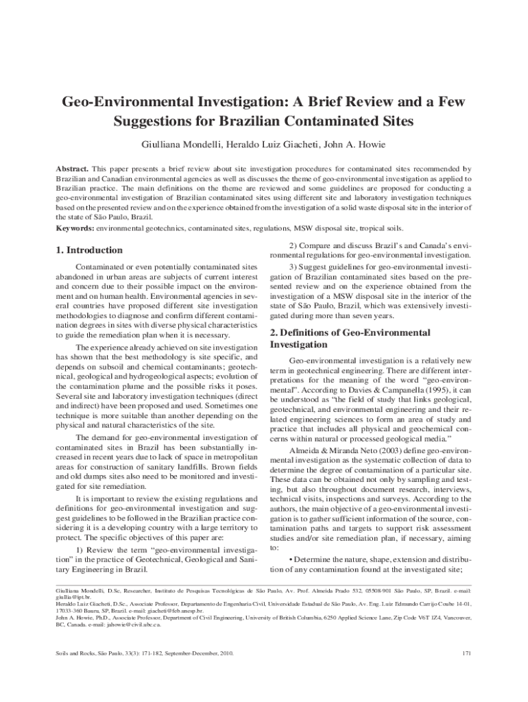 Fillable Online Geo-environmental investigation: A brief review and a ...