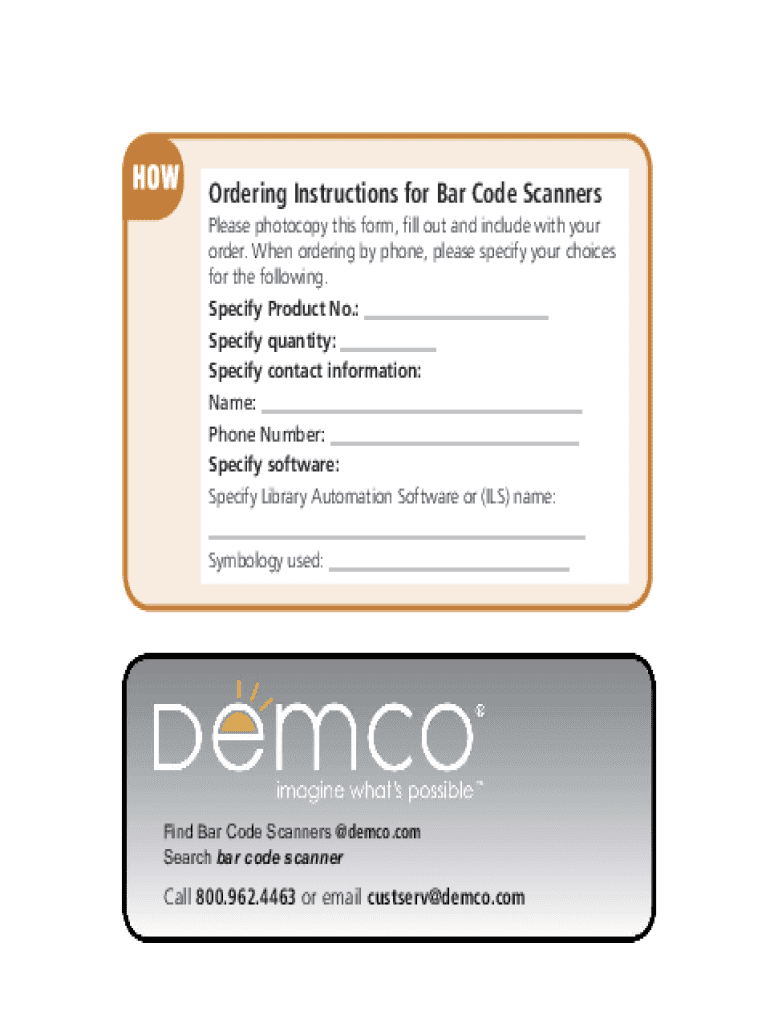 Fillable Online Ordering Instructions for Bar Code Scanners Fax Email Print - pdfFiller