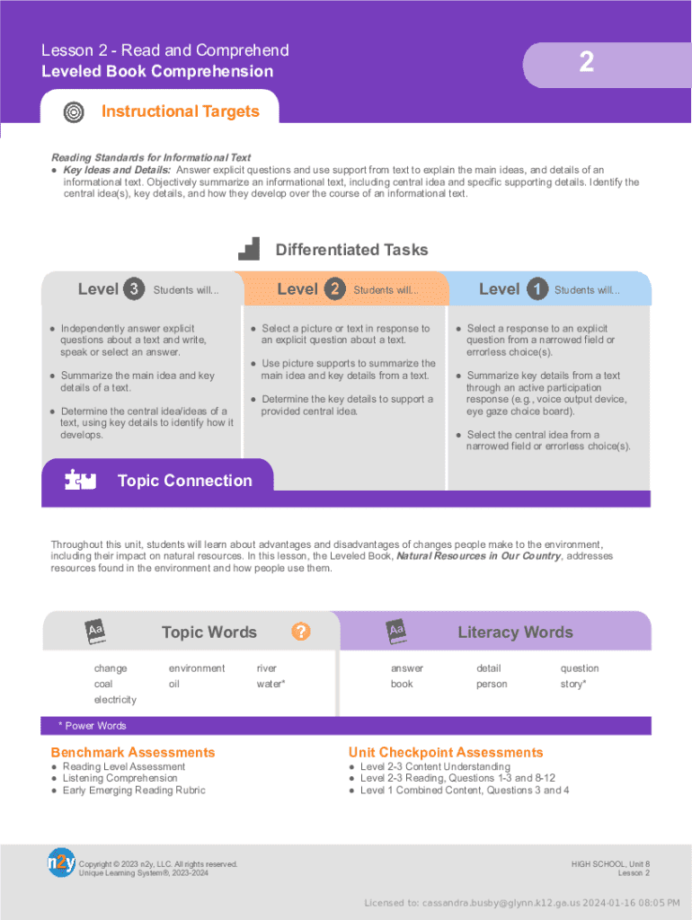 Fillable Online Leveled Book Comprehension Fax Email Print - pdfFiller