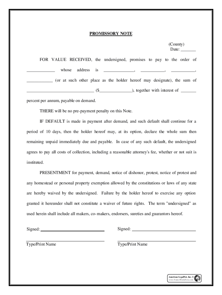 Fillable Online Promissory Note Agreement Fax Email Print - pdfFiller