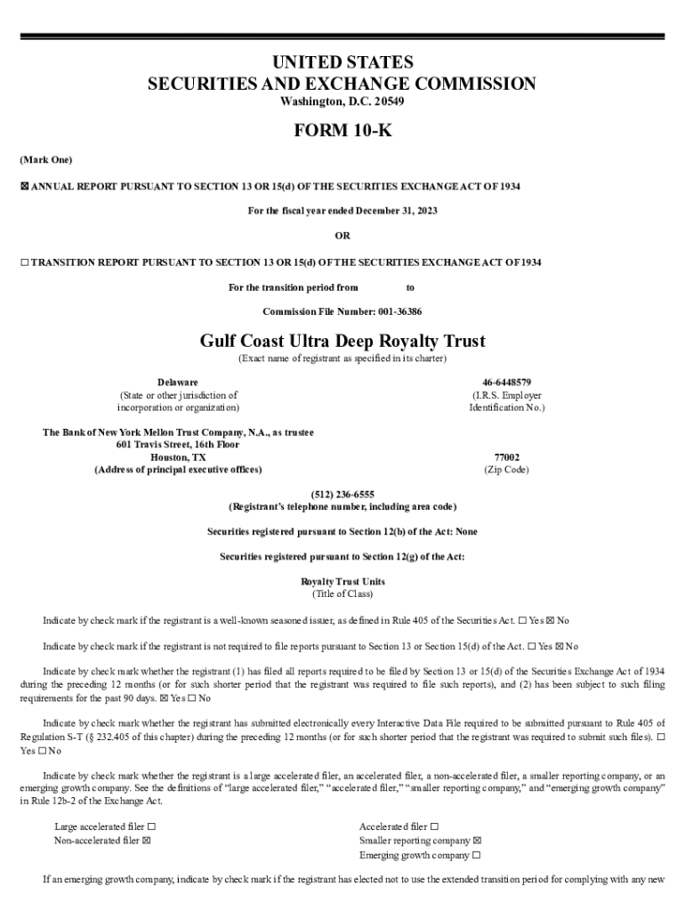 Fillable Online Annual Report of Gulf Coast Ultra Deep Royalty Trust ...