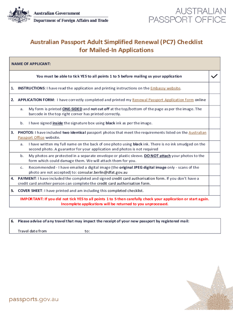 Fillable Online Australian Passport Adult Simplified Renewal (pc7 ...