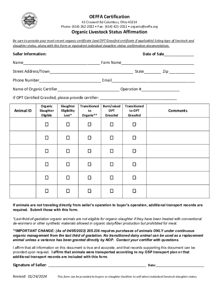 Fillable Online Organic Livestock Status Affirmation Fax Email Print - pdfFiller