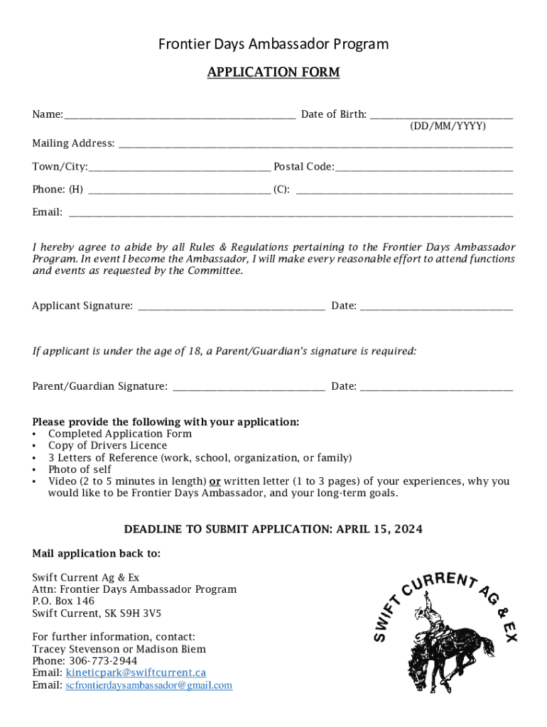 Fillable Online Frontier Days Ambassador Program Overview Fax Email Print - pdfFiller