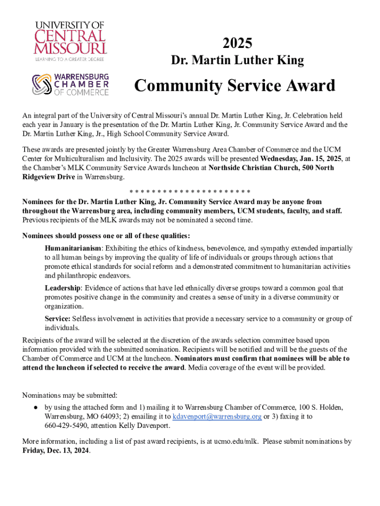 Fillable Online 2025 Dr. Martin Luther King, Jr. Community Service Award Fax Email Print - pdfFiller
