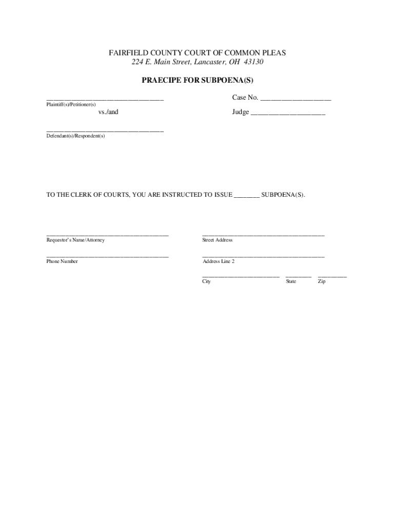 Fillable Online fc form 106.2-a praecipe for subpoena Fax Email Print ...