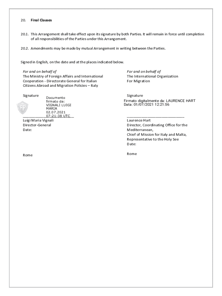 Fillable Online Partnership Arrangement Between the Directorate General for Italian Citizens ...