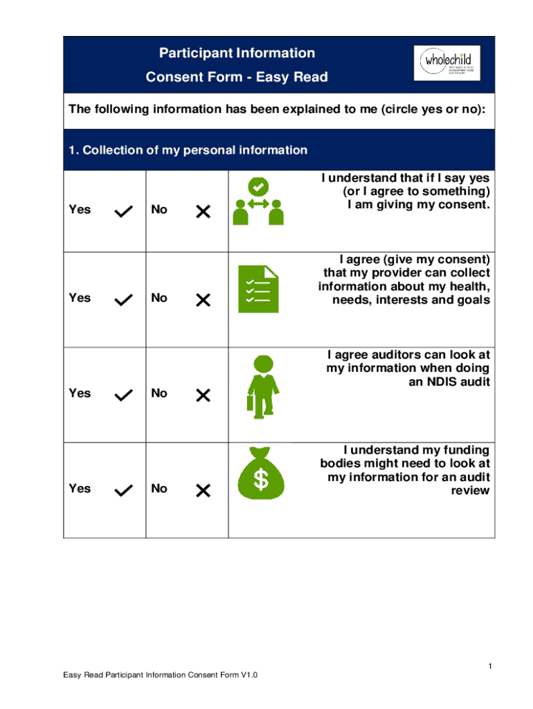 Fillable Online Participant Information Consent Form - Easy Read Fax Email Print - pdfFiller
