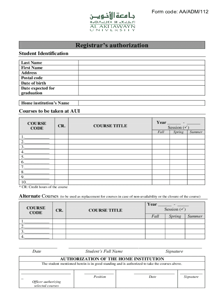 Fillable Online Registrar’s Authorization for Course Enrollment Fax Email Print - pdfFiller