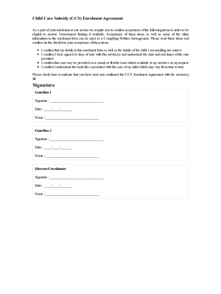 Fillable Online Child Care Subsidy (CCS) Enrolment Agreement Fax Email ...