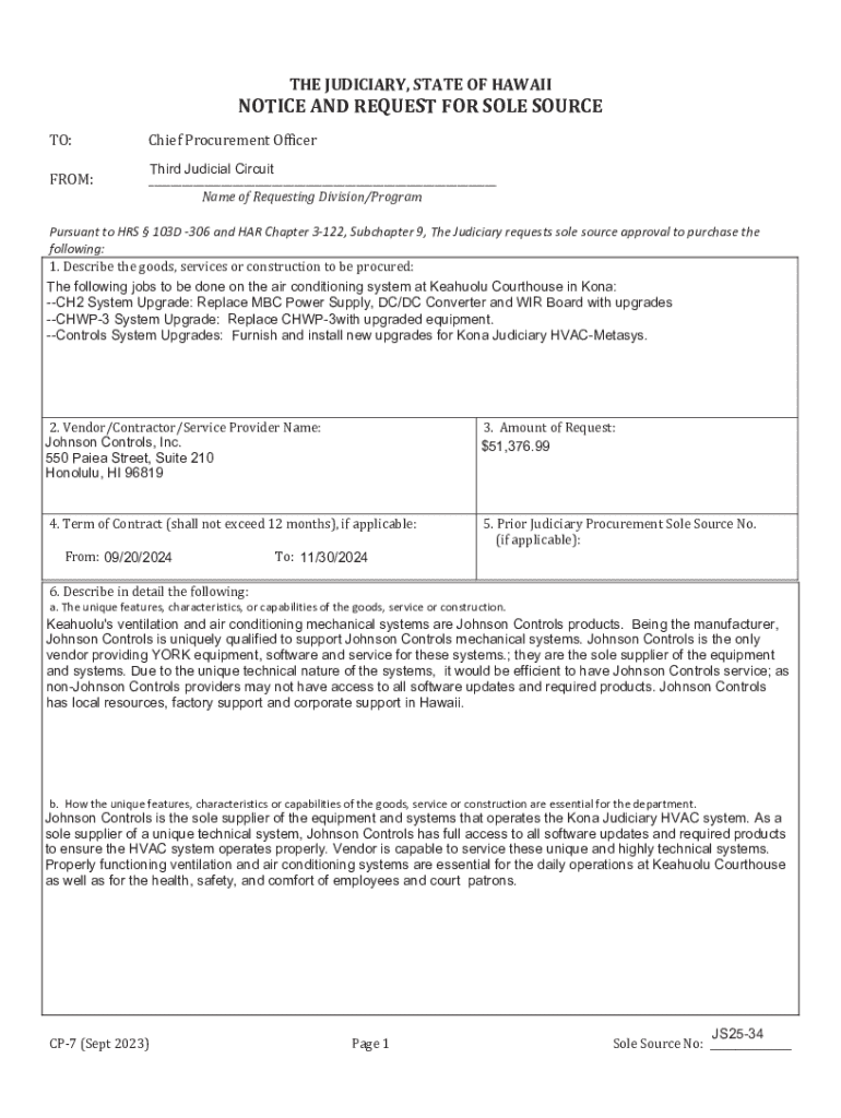Fillable Online Sole Source Approval for Hvac System Upgrades Fax Email Print - pdfFiller