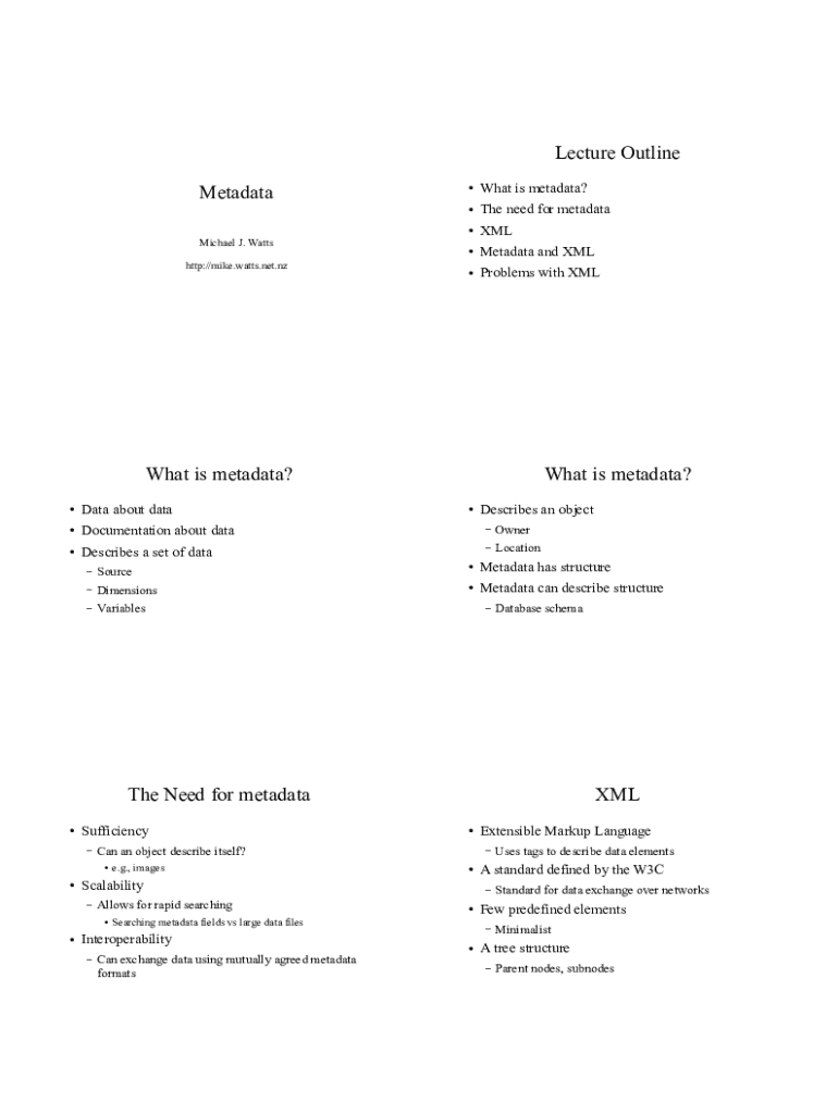 Fillable Online What is Metadata, and What is it For?: A Primer Fax Email Print - pdfFiller